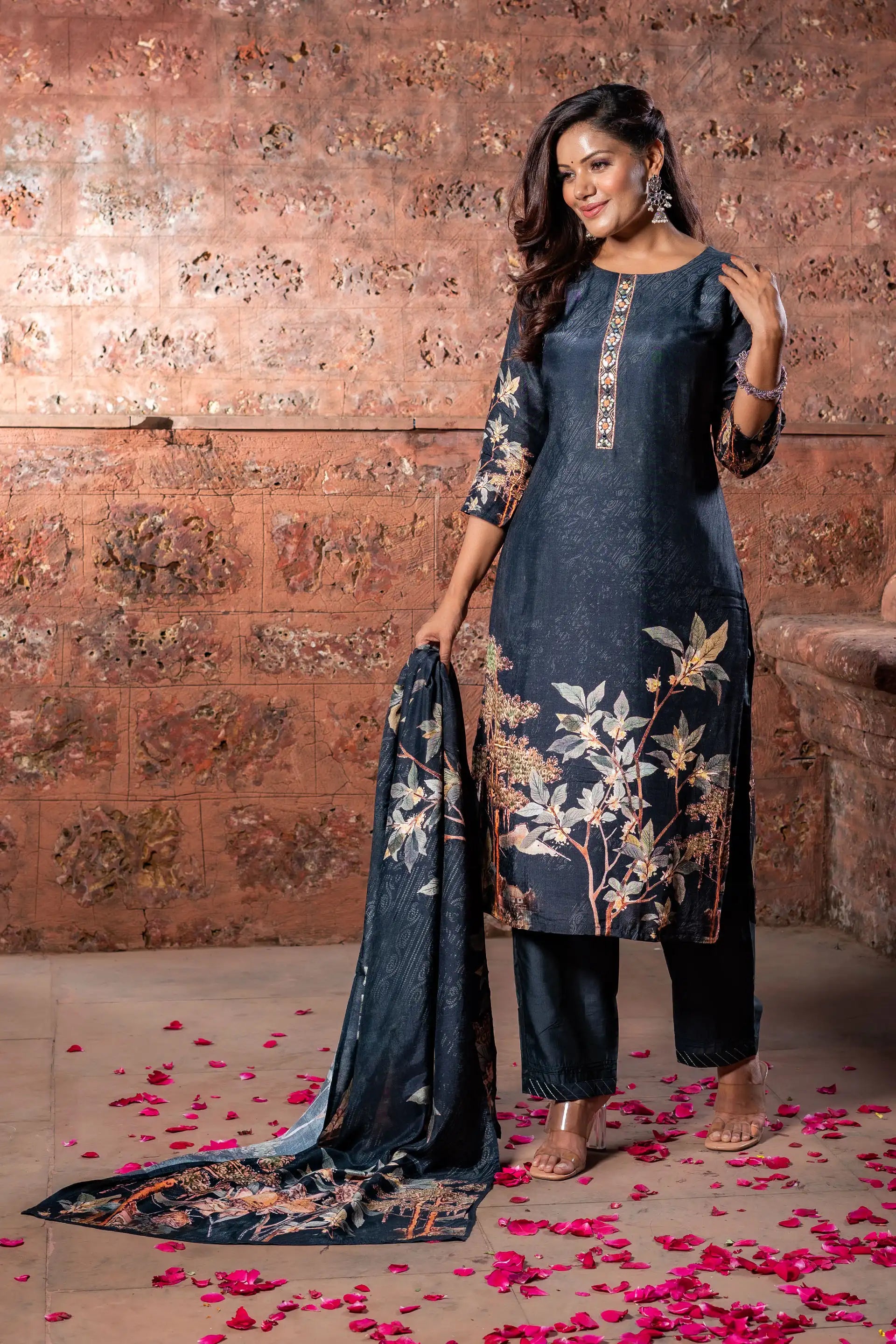 Black Muslin Digital Print Suit Set – labelpurkhin